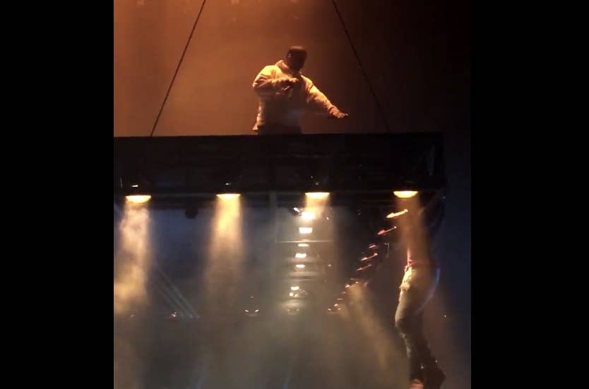 Watch a Fan Try To Climb Up Kanye West's Floating Stage | Complex