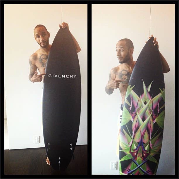 Swizz Beatz Poses With Givenchy "Birds of Paradise" Surfboard | Complex