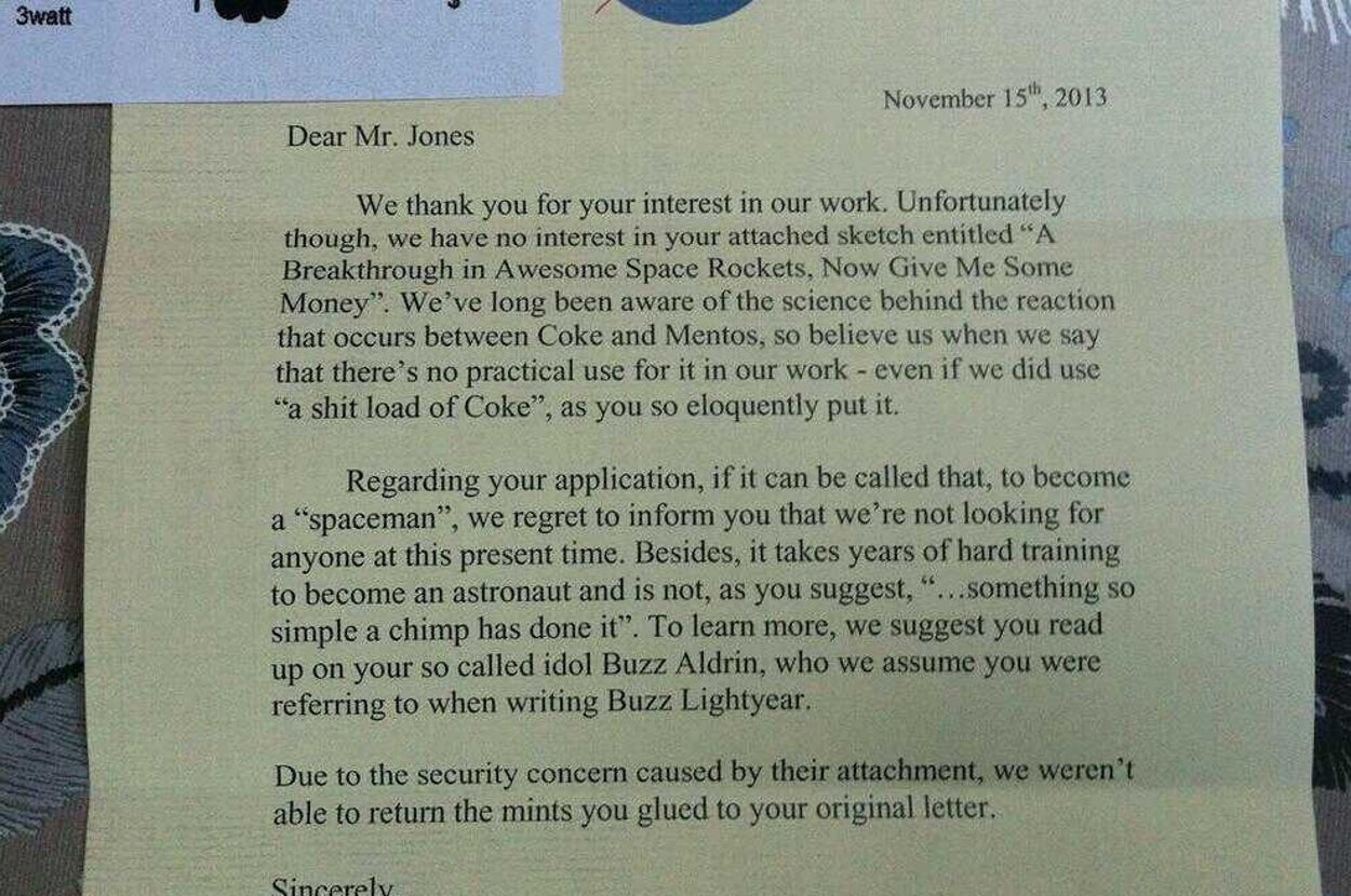 The Letter From NASA About Mentos And Coke Is Fake (But It's Still ...