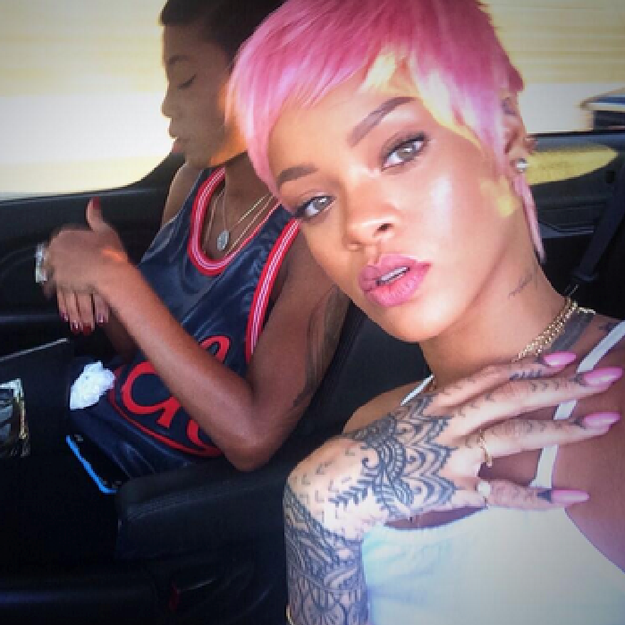 rihanna pink pixie cut