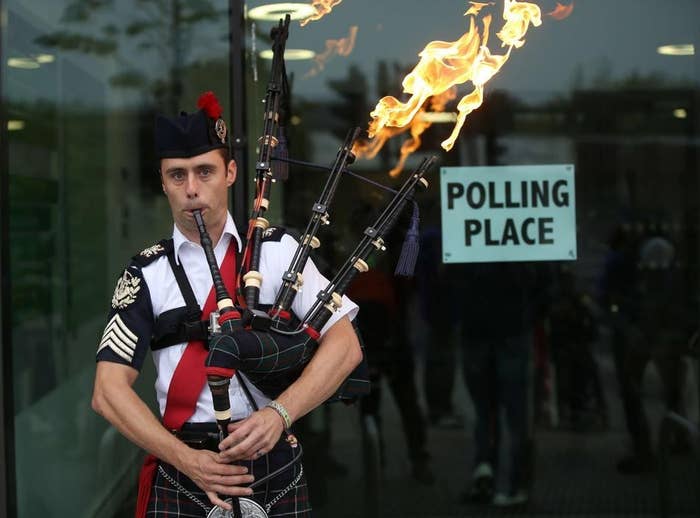 Watch A Man With Flamethrower Bagpipes Lead Scottish Voters To The Polls