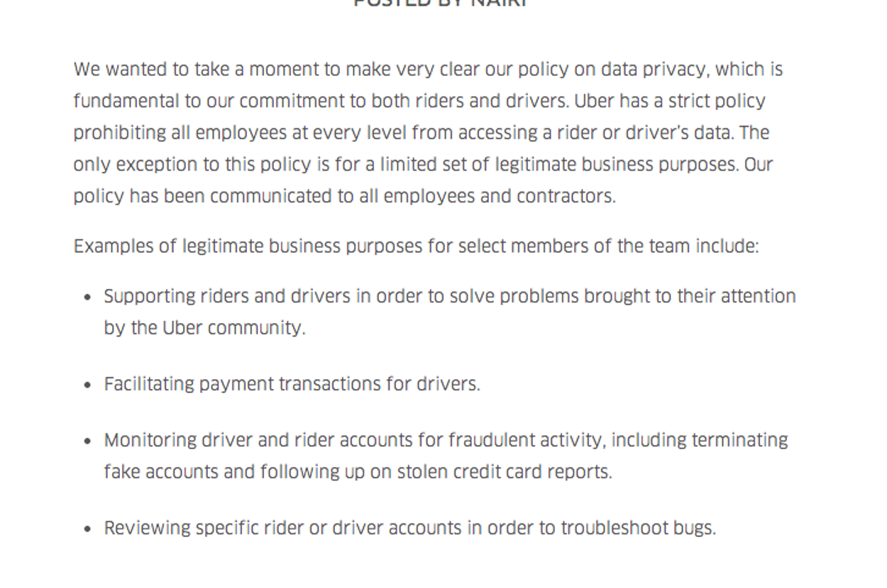 Amid User Concerns, Uber Rolls Out Its Privacy Policy
