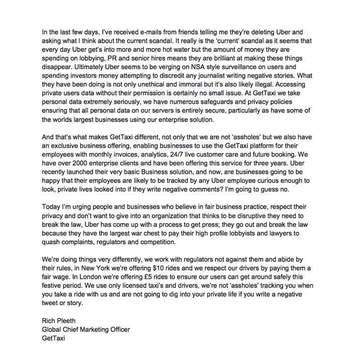 Rival Gett Writes A Scathing Letter Denouncing Uber