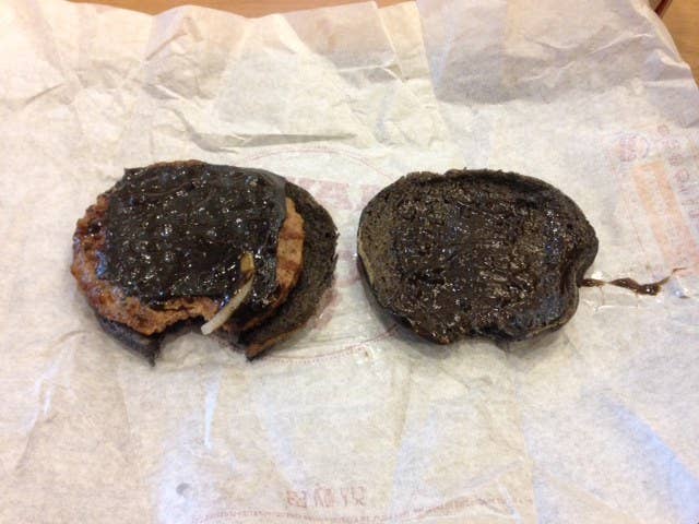 burnt hamburger