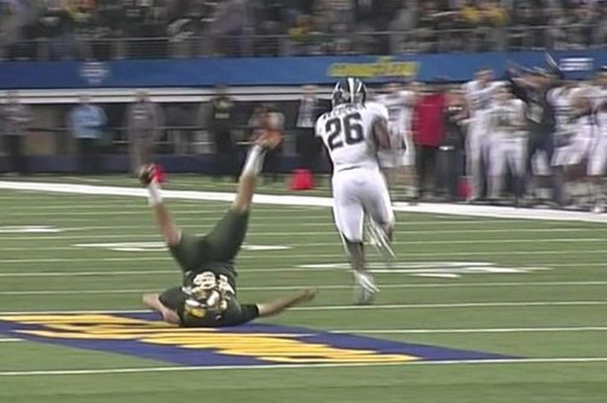 Baylor University Kicker Gets Absolutely Flattened By Michigan State Player