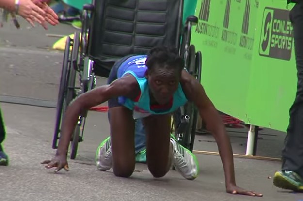 Determined Marathon Runner Crawls Over The Finish Line After Her Body ...