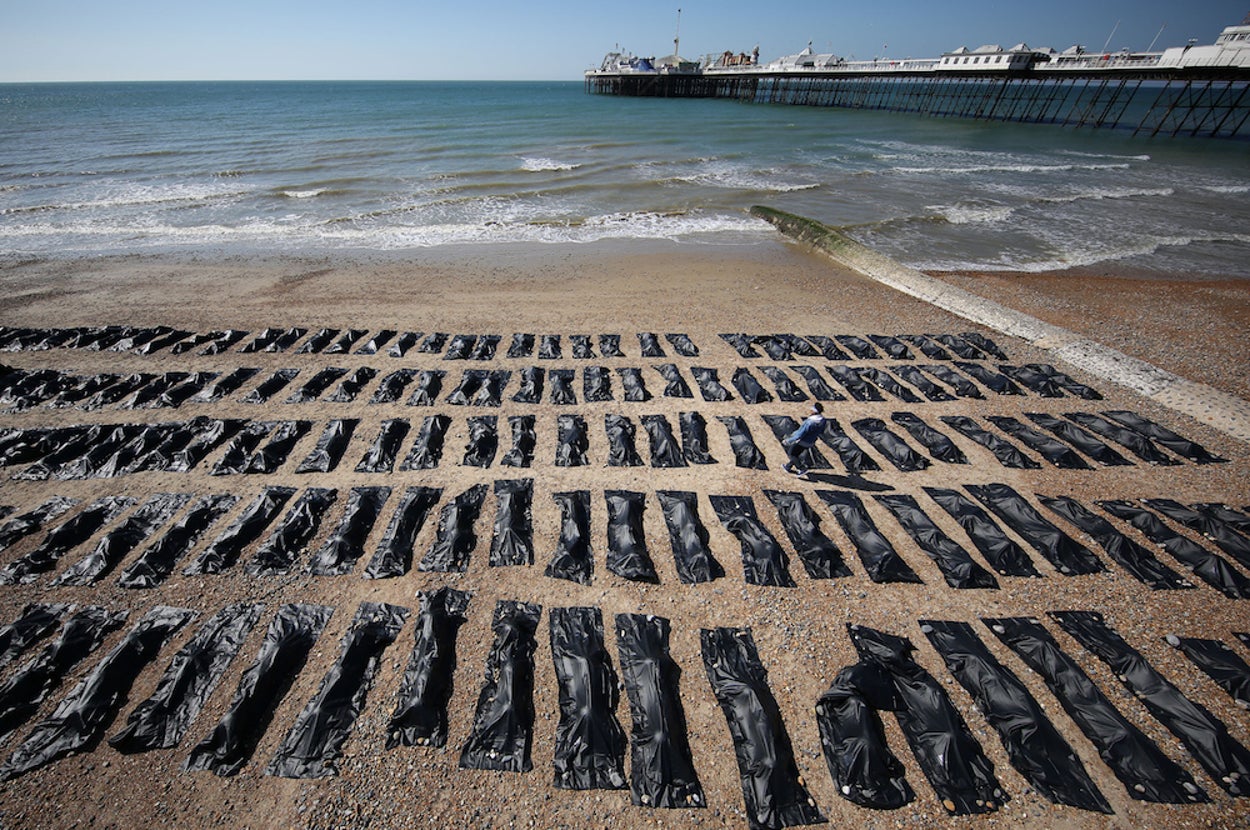 Body Bags Appear On Brighton Beach In Protest At UK's Response To ...