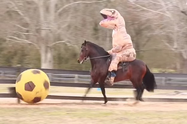 Here's A T-Rex Riding A Soccer-Playing Horse Because Of Course