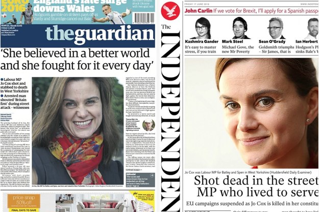 Newspaper Front Pages Mourn Death Of British MP Jo Cox