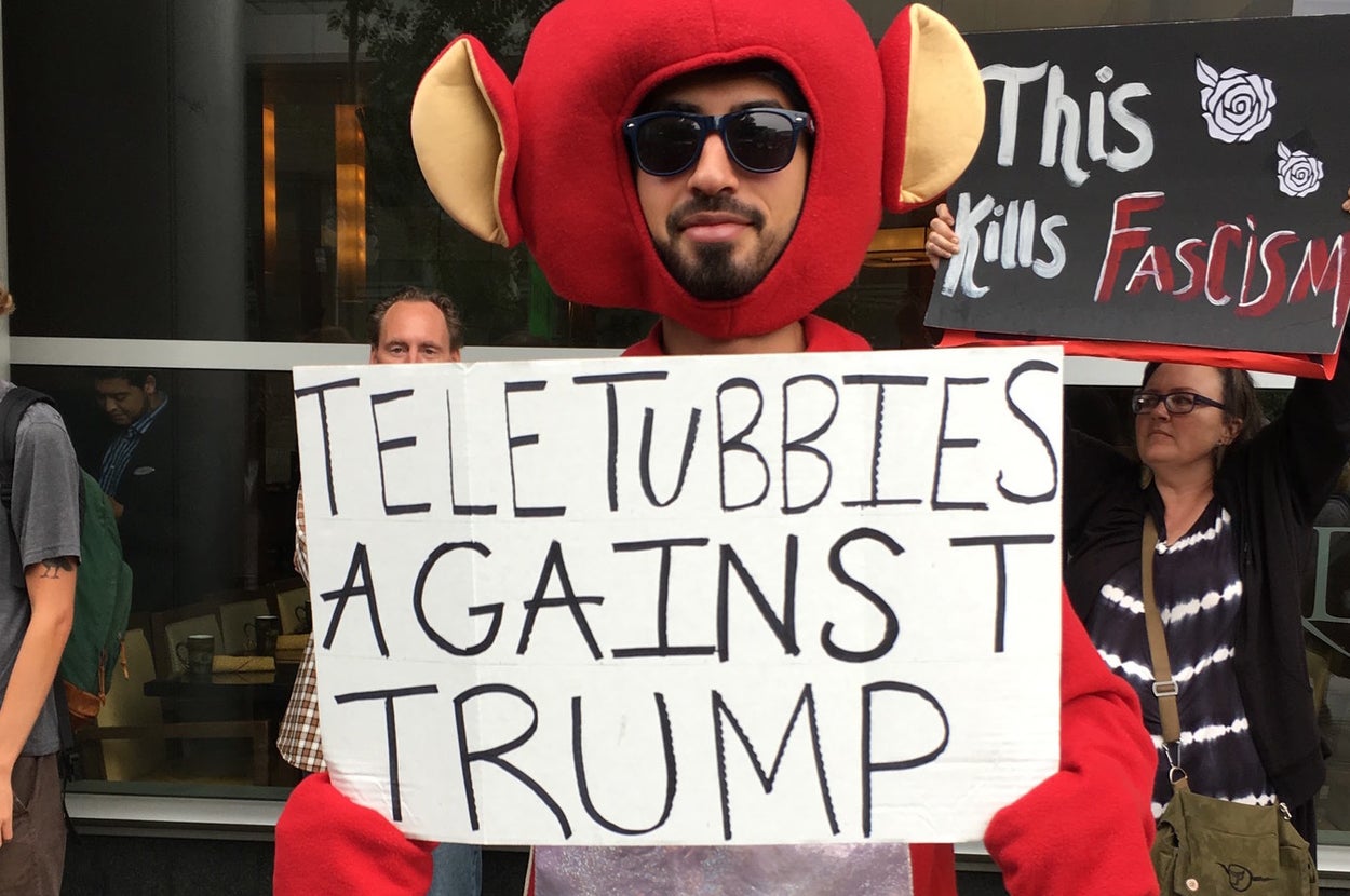 Teletubbies, A Wall, And 6 Other Oddities We Saw At The Trump Protest ...