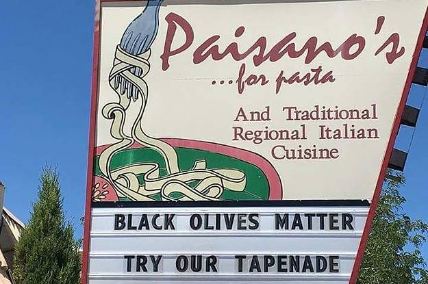A Restaurant Is Facing Backlash After Putting Up A "Black Olives Matter ...
