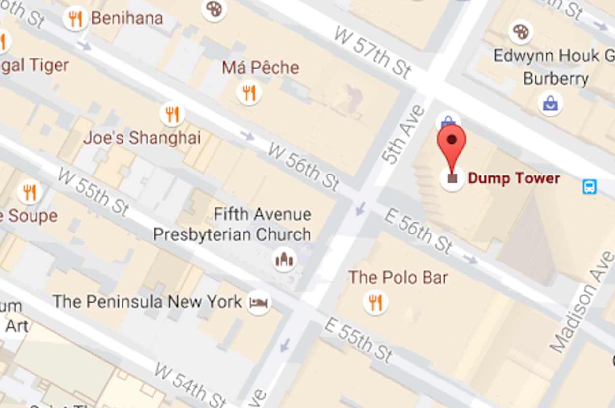 Google Maps Shows "Dump Tower" In A Search For NYC's Trump Tower