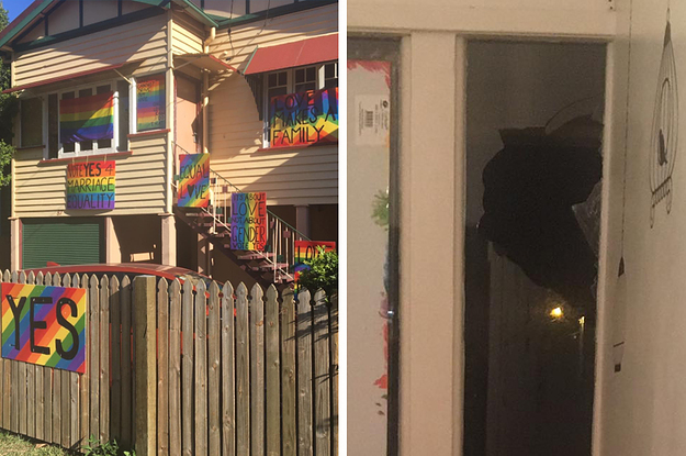 Someone Hurled Rocks Through The Windows Of This Rainbow "Vote Yes" House