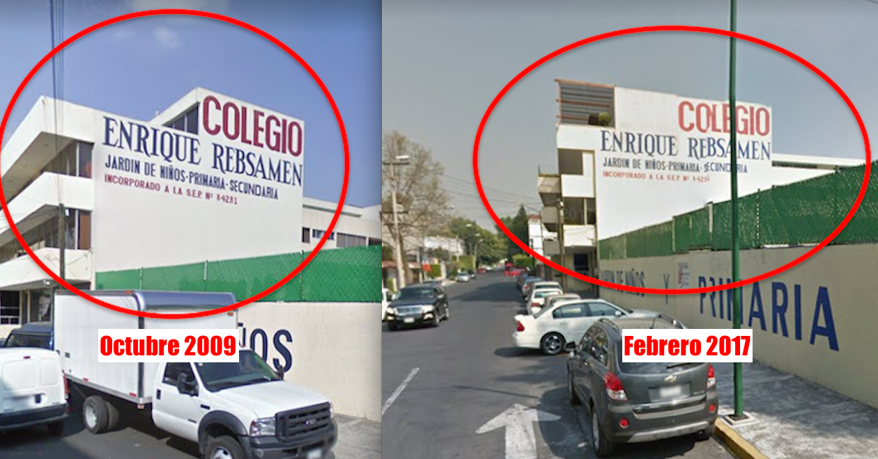 Google Maps documentó la ampliación del Colegio Enrique Rébsamen que contribuyó a su derrumbe