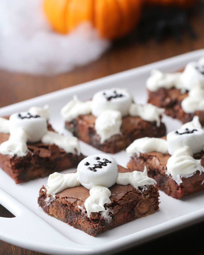 Skeleton Caramel M&M's Marshmallow Brownies
