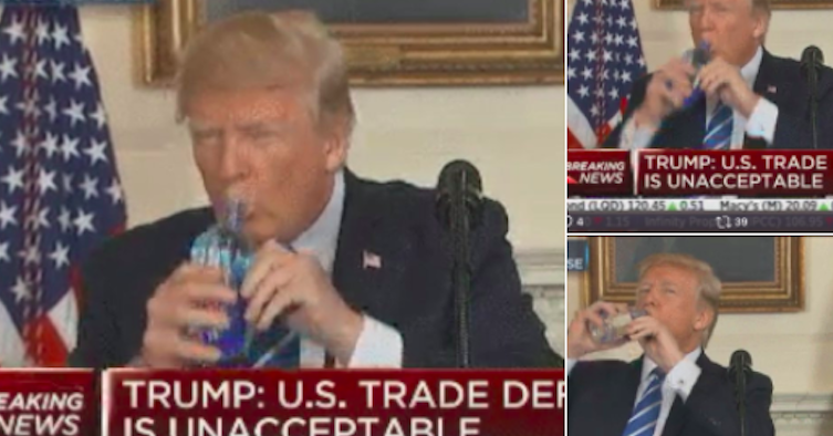 Trump Awkwardly Drank Bottled Water With Two Hands On Live TV And ...