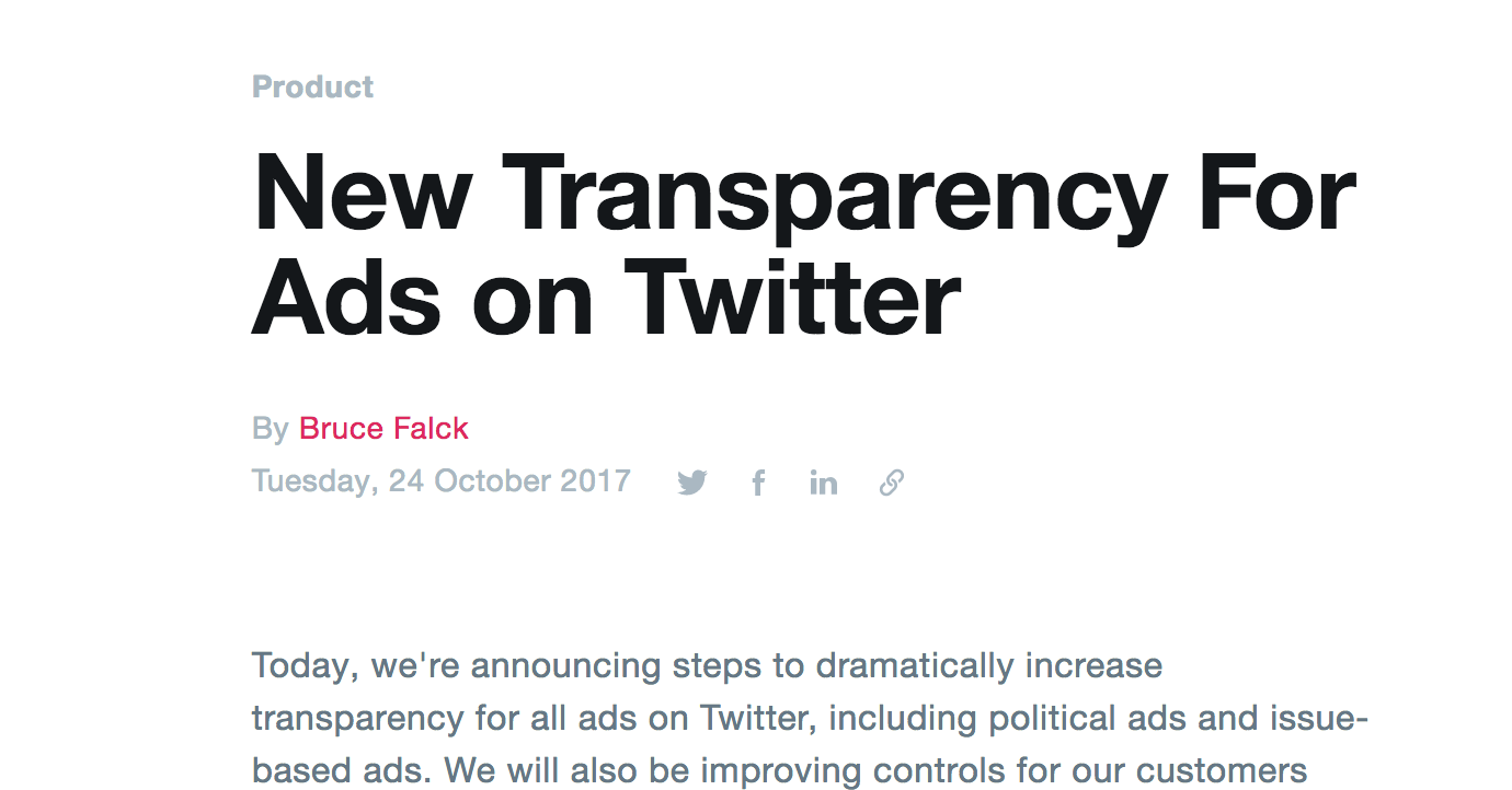 In October, Twitter Promised An Ad Transparency Center In 'Coming Weeks ...