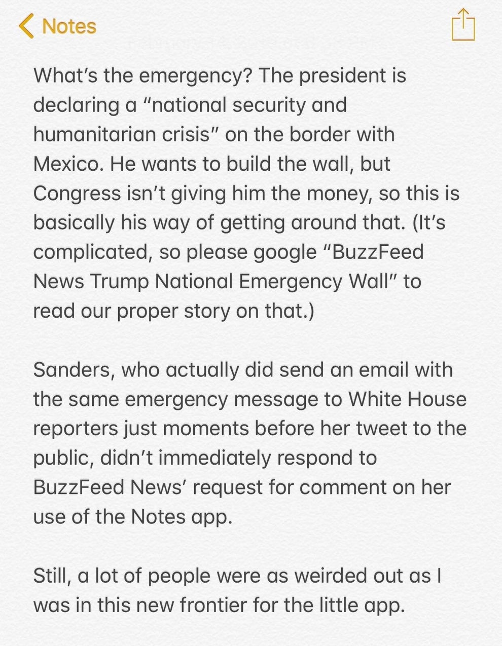 White House Announces National Emergency Using Notes App