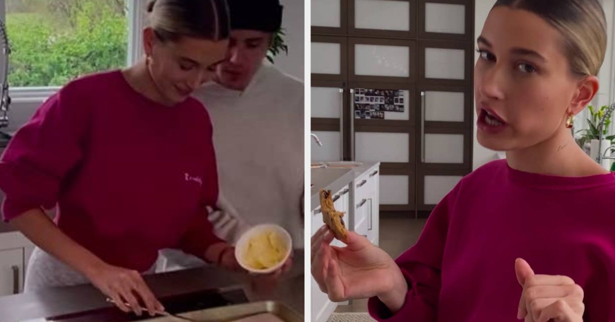 Hailey Bieber Spreads Butter On Top Of Her Chocolate Chip Cookies ...