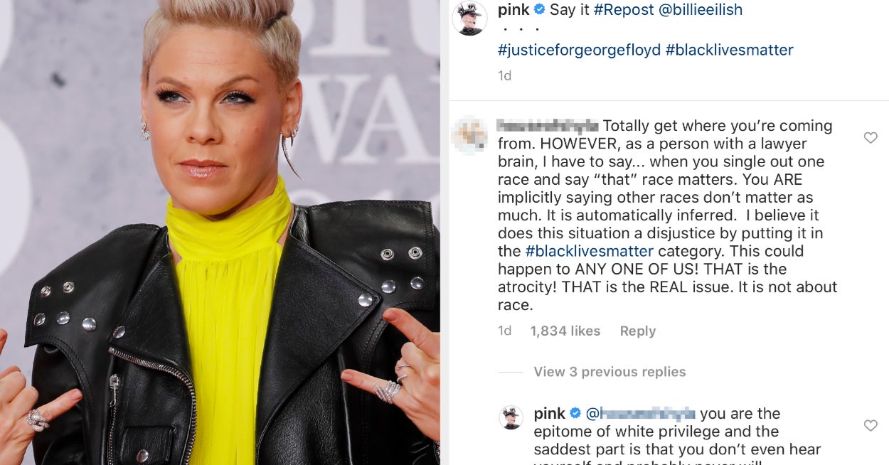 Pink Responds To Negative Comments Over Post About Black Lives Matter