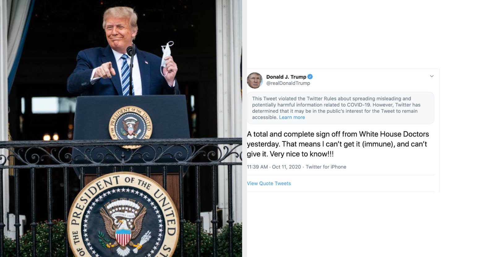 Twitter Puts Misleading Warning On Trump's COVID Tweet