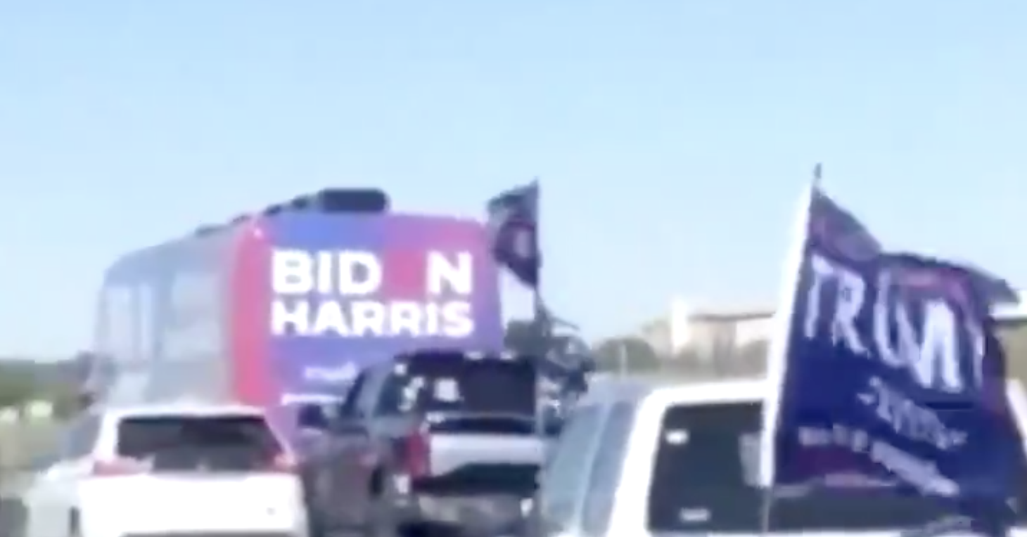 Trump Supporters Surround Biden Bus On Texas Highway