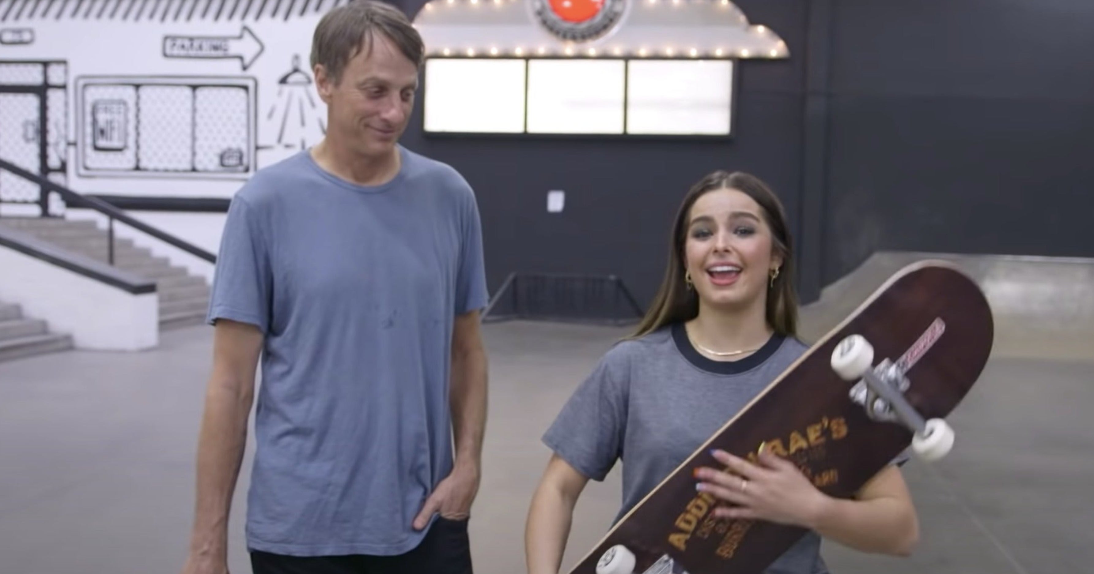 Addison Rae Learns To Skateboard From Tony Hawk