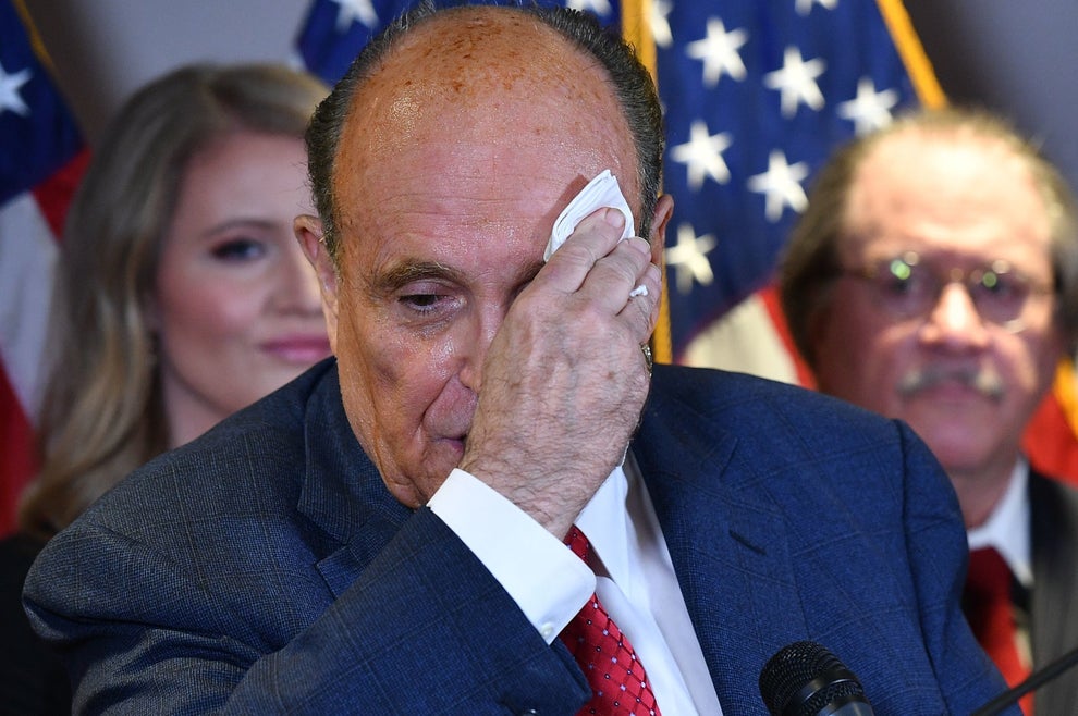 Rudy Giuliani Sweating With Hair Dye Leak: Photos