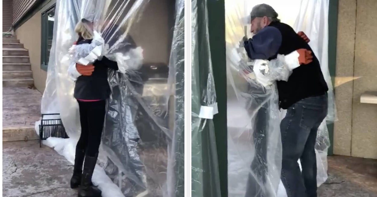 Family Creates Shield To Hug After Uncle's COVID Death