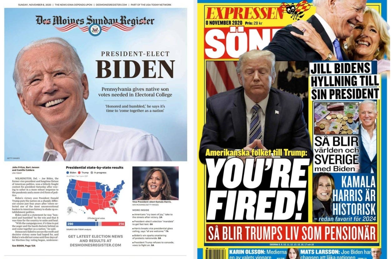 Newspaper Front Pages Mark Joe Biden US Election Win