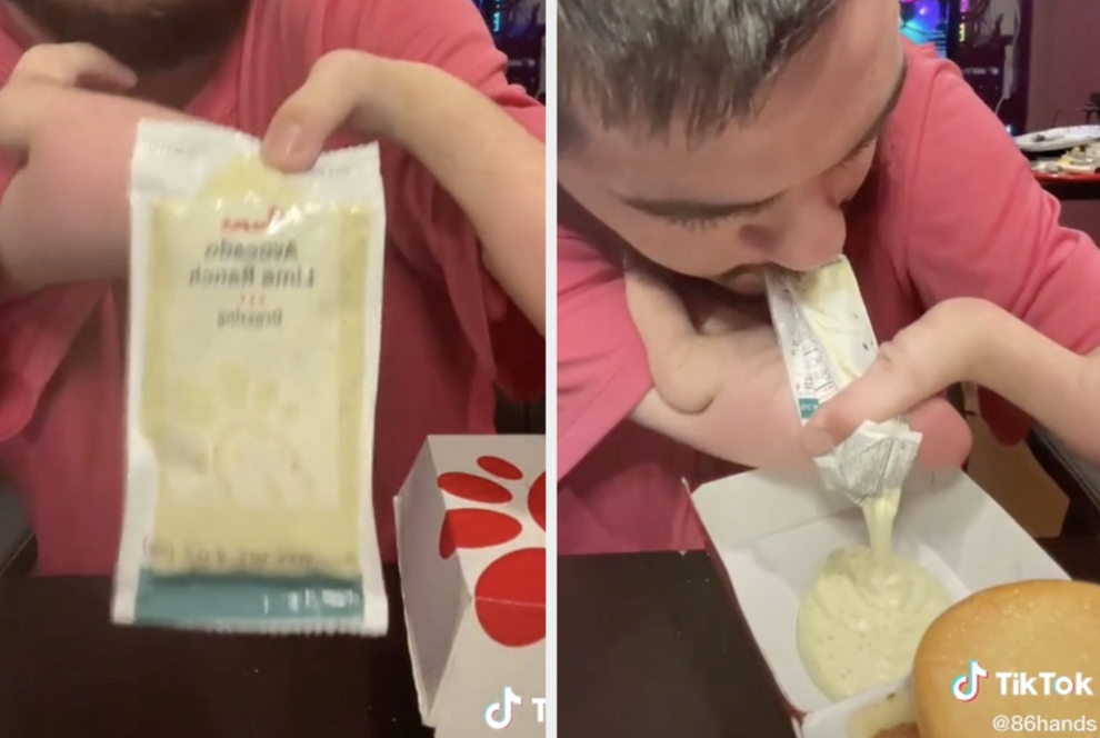 TikTok Man Without Hands Empties Sauce Packets