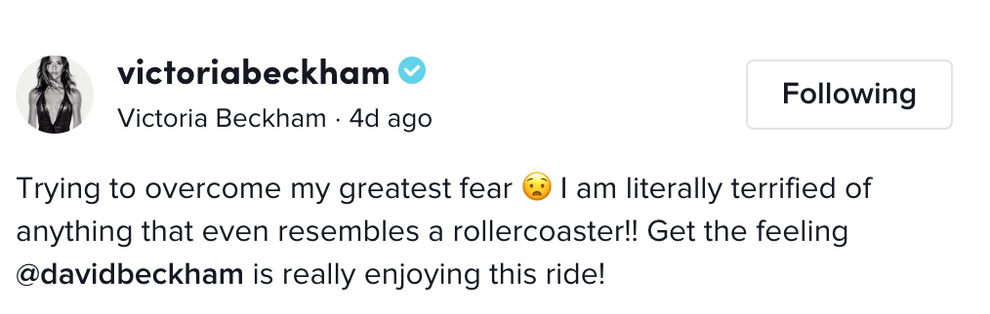 Victoria Beckham Screams And Cries On A Roller Coaster