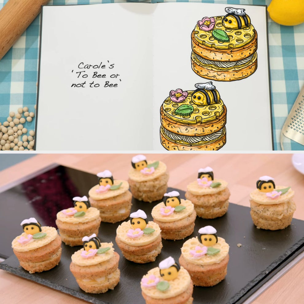 Great British Bake Off Bakes Vs. Drawings Cake Week 2021