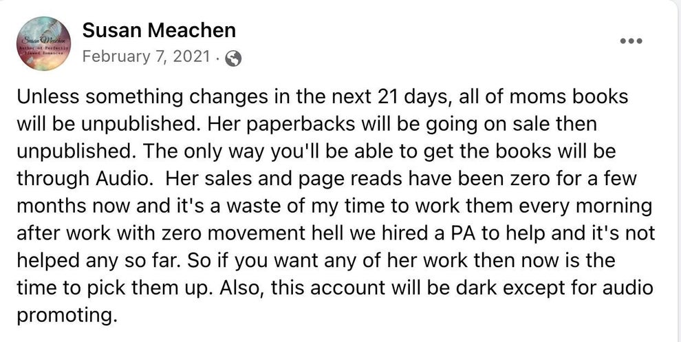 Indie Romance Author Susan Meachen Accused Of Faking Her Death