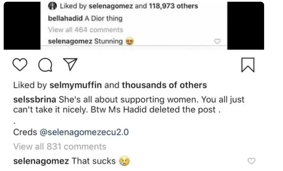Selena Gomez Said She Wishes She Were “As Pretty” As Bella Hadid