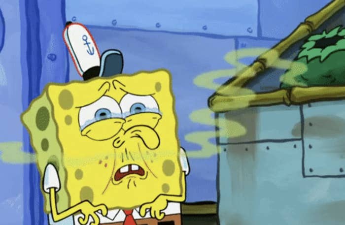 spongebob crying at work