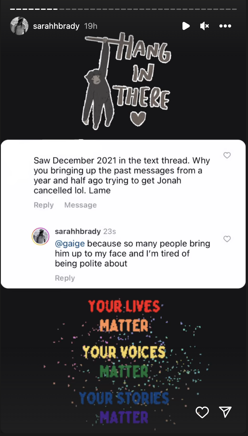 Sarah Brady Posts About Jonah Hill's Girlfriend, Baby