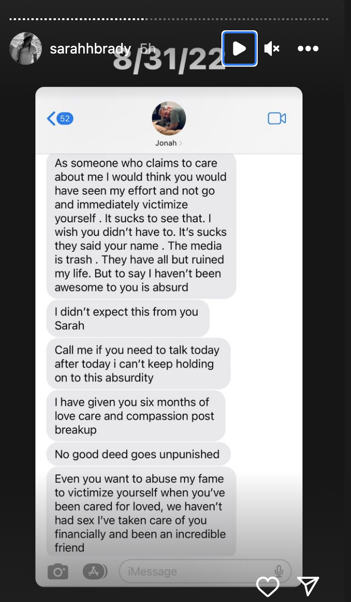 Jonah Hill s Ex Sarah Brady Shares More Alleged Text Screenshots