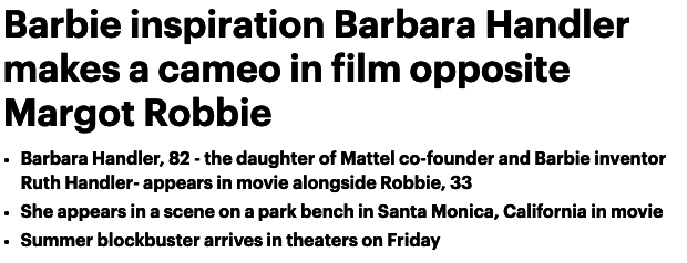 Barbara Handler Does Not Cameo In Barbie As Bus Stop Old Lady