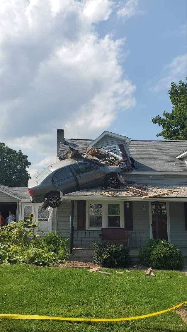 A Car Went Viral For Crashing Into The Second Story Of A House