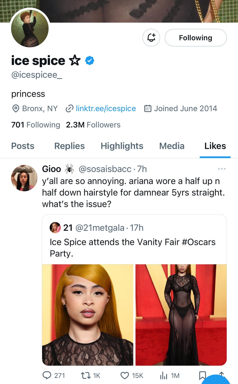 Ice Spice Claps Back at Person Hating on Oscars Party Outfit: 'Let's ...
