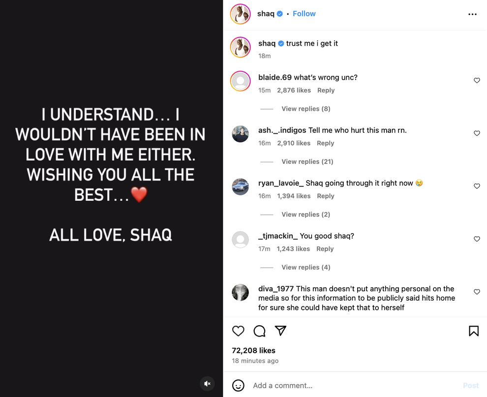 Shaq Reacts to Ex-Wife Shaunie's Love Statement | Complex