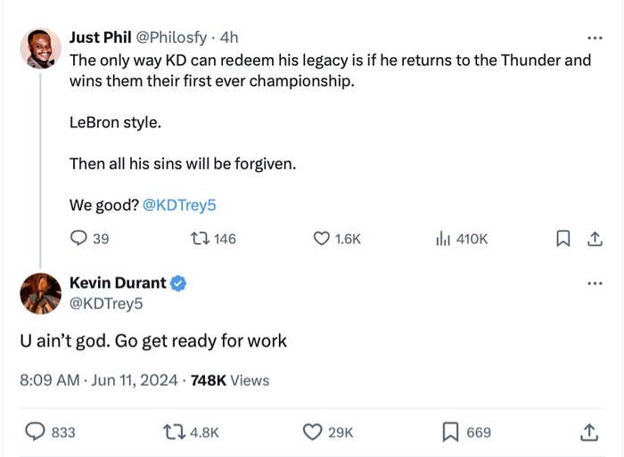 Kevin Durant Claps Back at Fan for Giving Him Legacy Advice: ‘Go Get ...