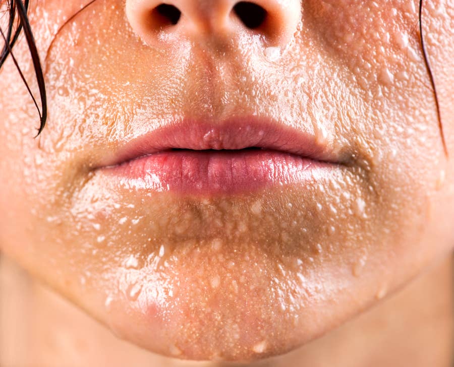 sweating face while eating