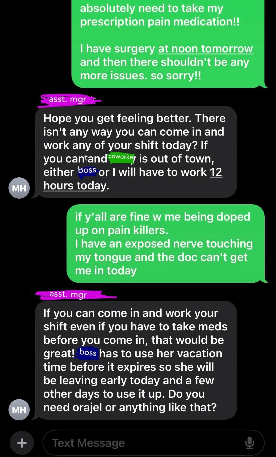 Entitled Boss Text Screenshots
