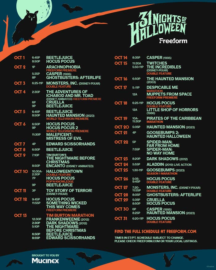 The Official "31 Nights Of Halloween" Schedule