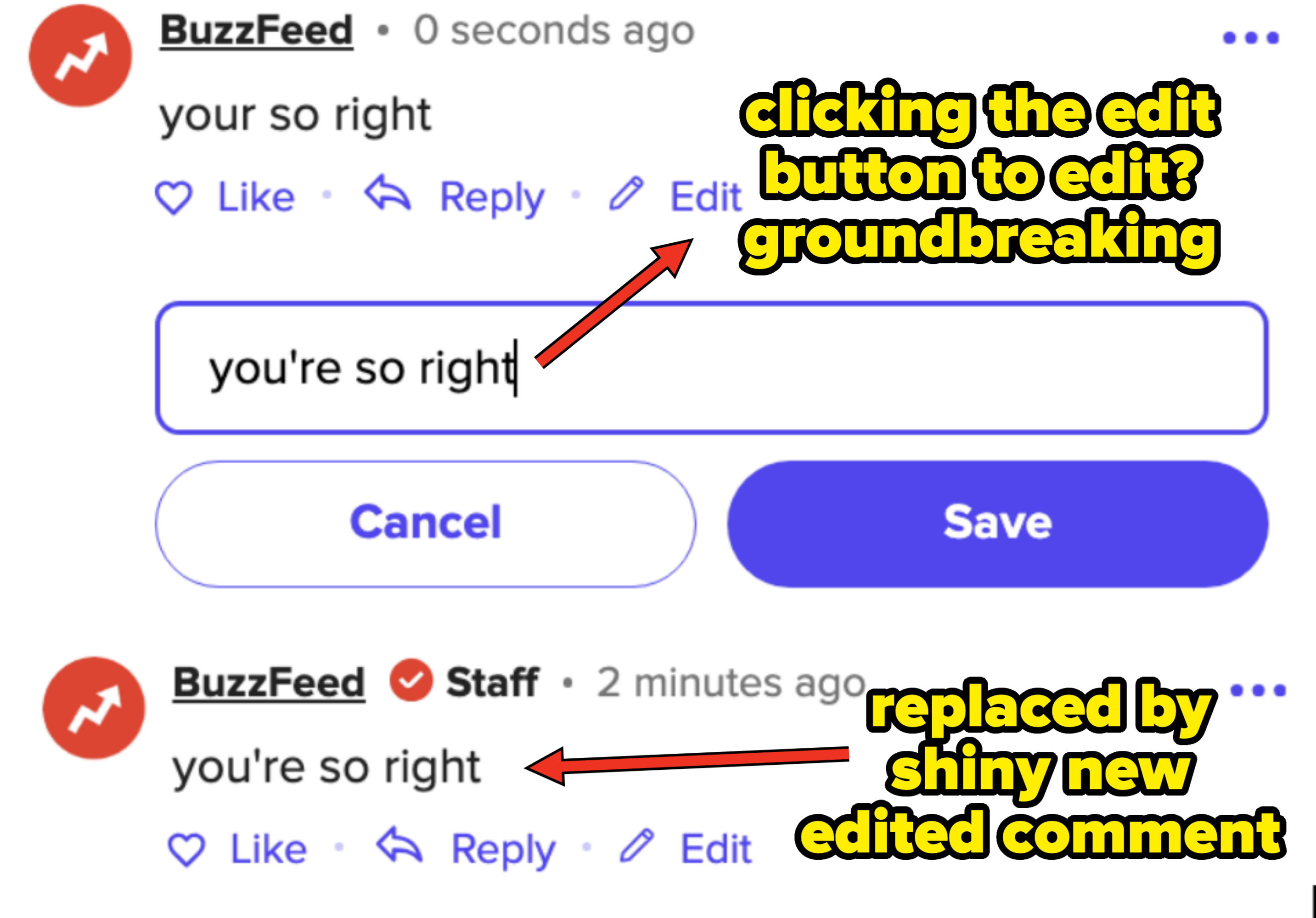 BuzzFeed Edit Delete Comments Button