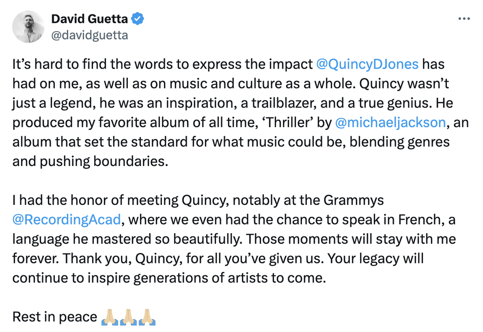 Quincy Jones Dead At 91 — Celebrities Pay Tribute