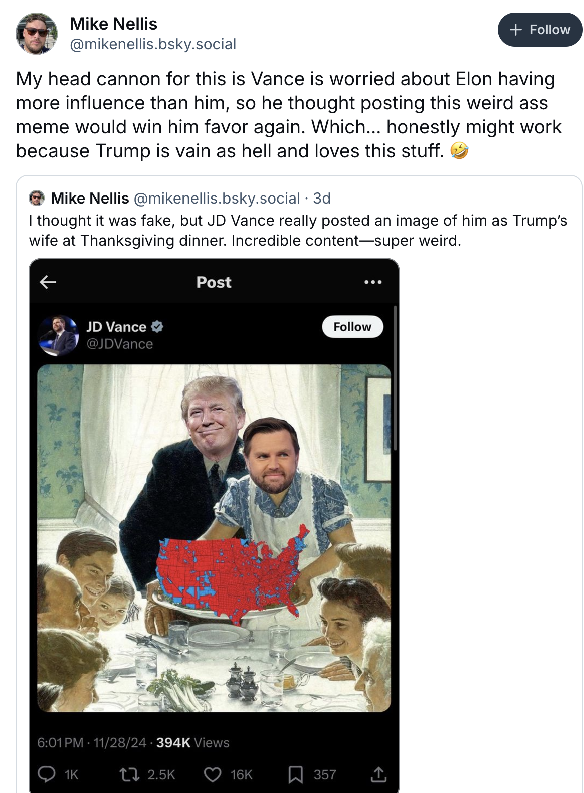 Viral Reactions To JD Vance's Thanksgiving Post