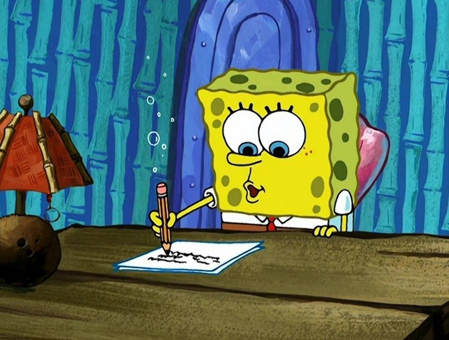spongebob reading newspaper